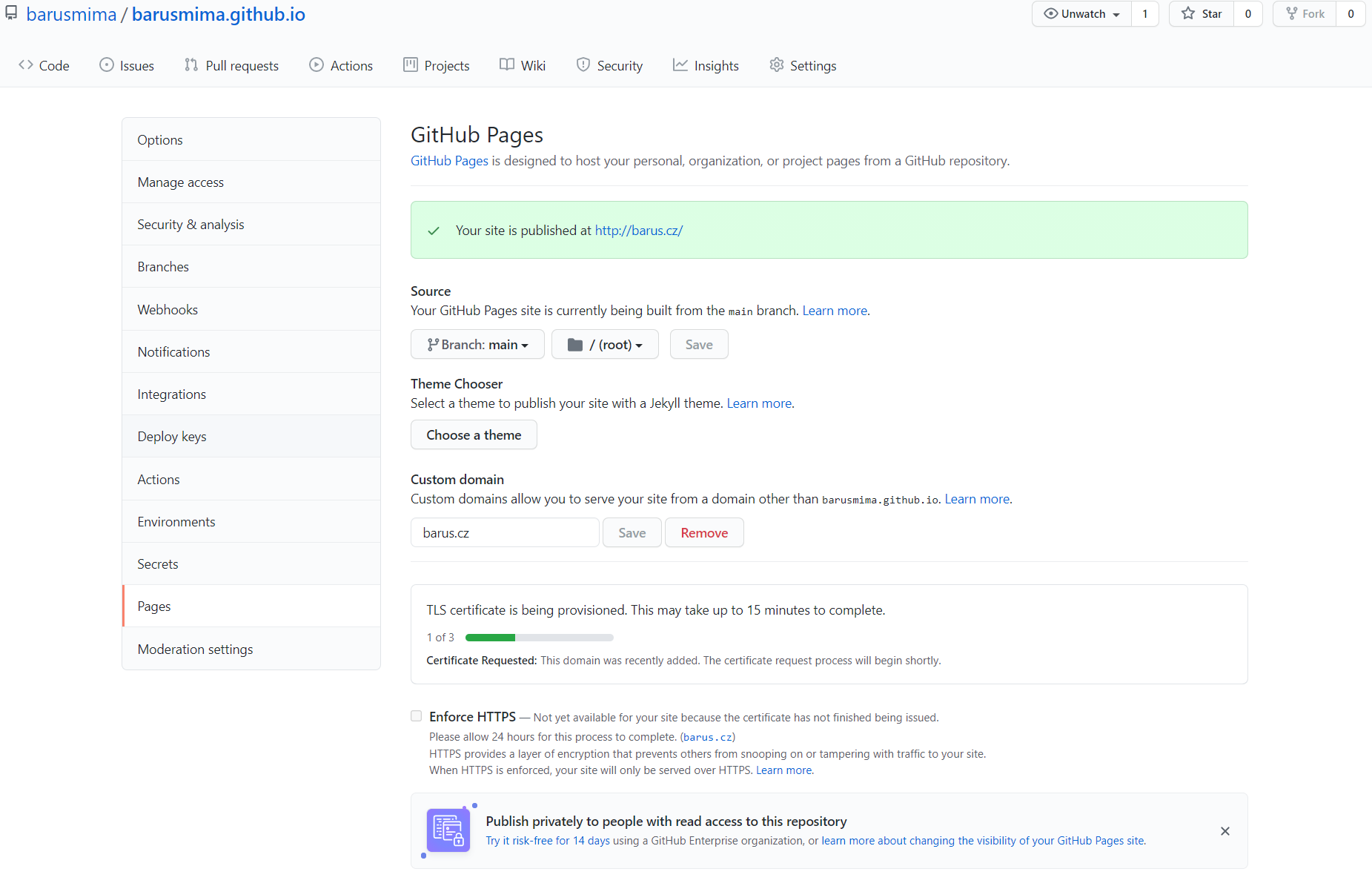 Personal website via github pages on custom domain (1 hour) - OrgPad
